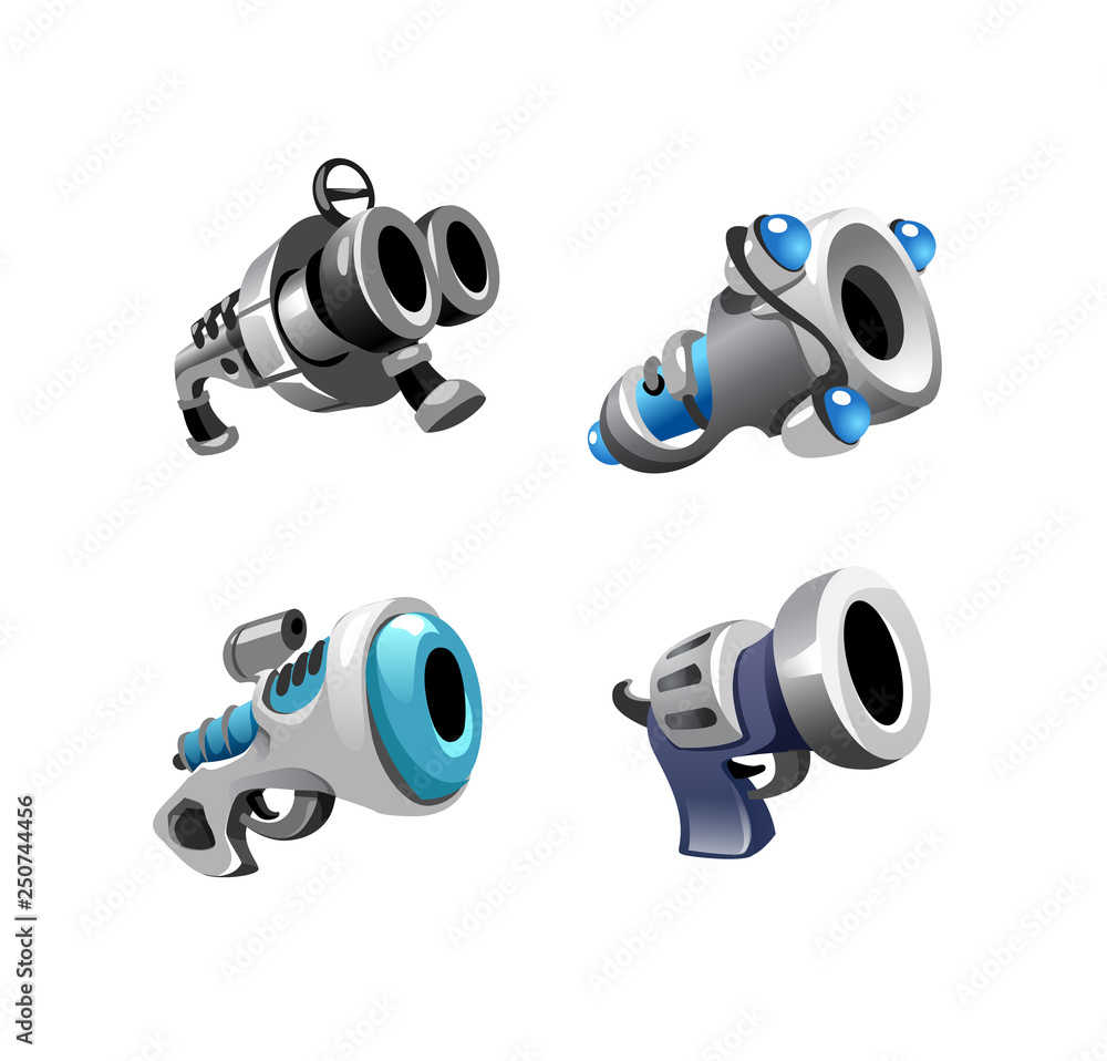 vector set of isolated metal arsenal, steam pank gun, pistol, handgun ...