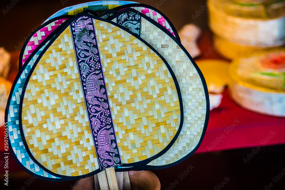 Beautiful pattern on Thai native fan made from bamboo for sale in the ...