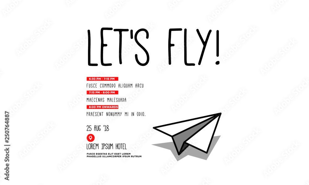 Let's Fly Invitation Design with Where and When Details vector de Stock ...