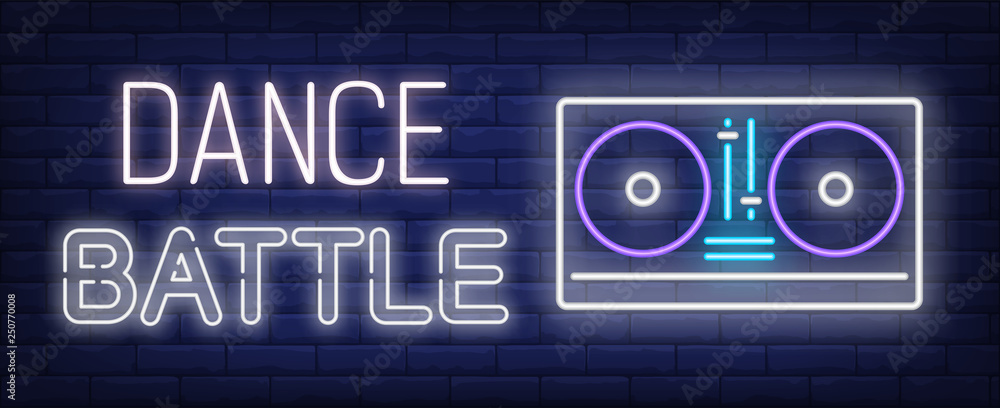 Dance battle neon text with DJ mixer Stock Vector | Adobe Stock