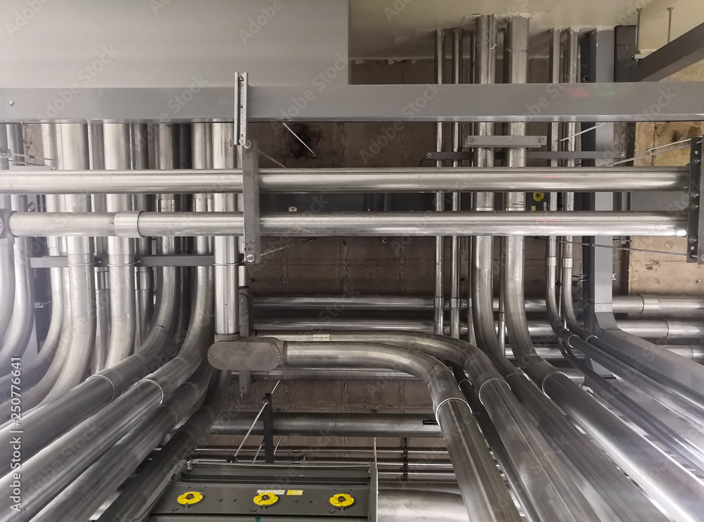 Foto de Full of galvanized steel conduits and Pull box for cable wiring ...