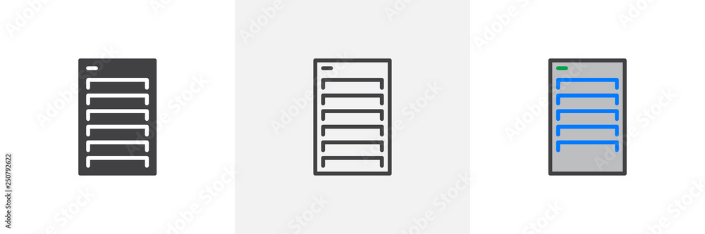 PC case icon. Line, glyph and filled outline colorful version, cpu ...