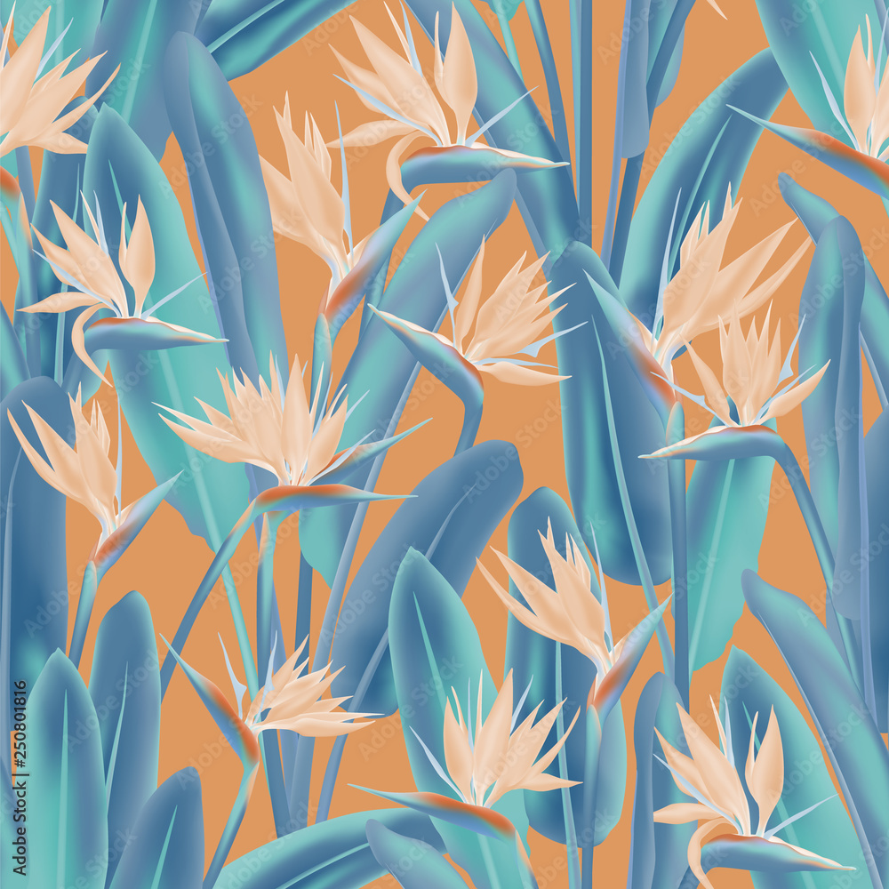 Tropical crane flower vector seamless pattern. Bohemian tropical plant ...