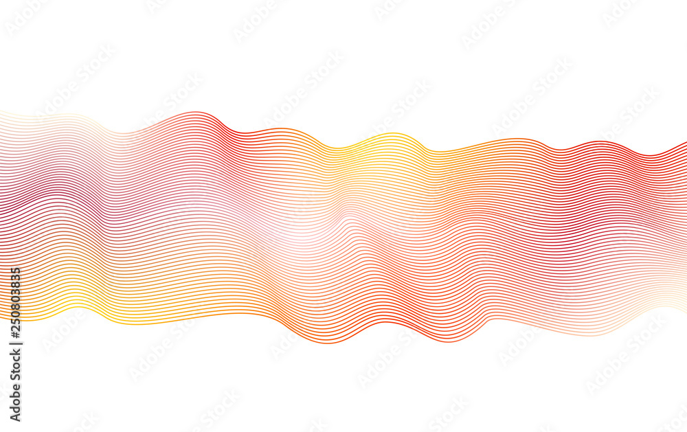 Many-colored wave pattern. Red, orange, yellow squiggle, waving curves ...