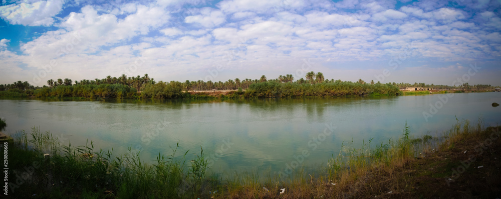 View to Euphrates river from former Saddam Hussein palace, Hillah ...