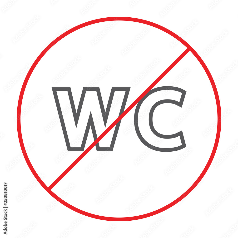 No wc thin line icon, prohibited and closed, no restroom sign, vector ...