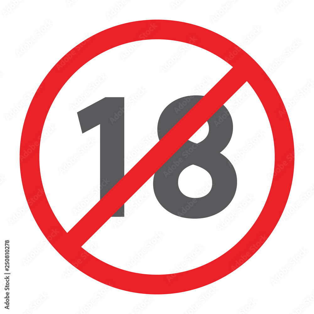 No 18 plus glyph icon, prohibited and ban, age restriction sign, vector ...