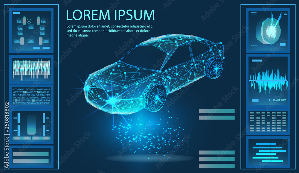 Car service. Futuristic user interface. Abstract virtual graphic touch user interface. Virtual ...