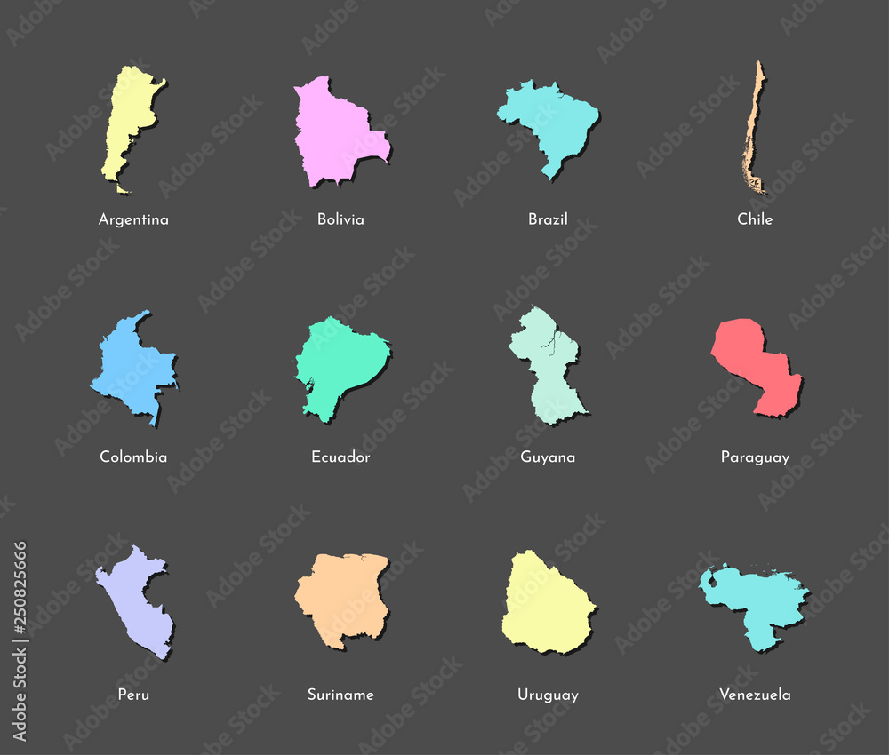 Plakát Vector illustration set with simplified maps of all South ...