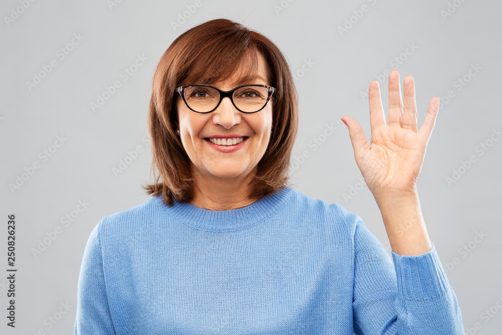 gesture, vision and old people concept - portrait of smiling senior ...