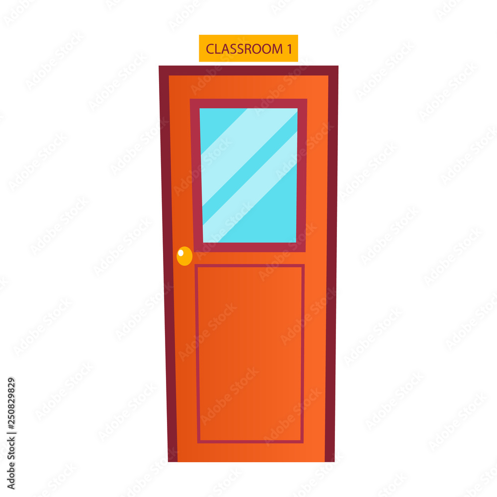 Classroom Door Vector. Classic School Entrance. Wooden With Glass ...