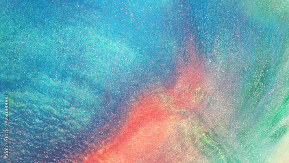 Colorful sparkling paints mix in beautiful patterns. Oil ink of blue ...
