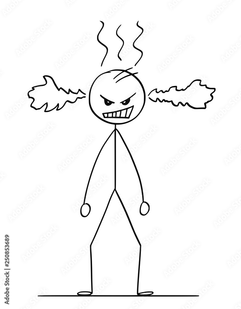 Cartoon stick figure drawing conceptual illustration of angry man or ...