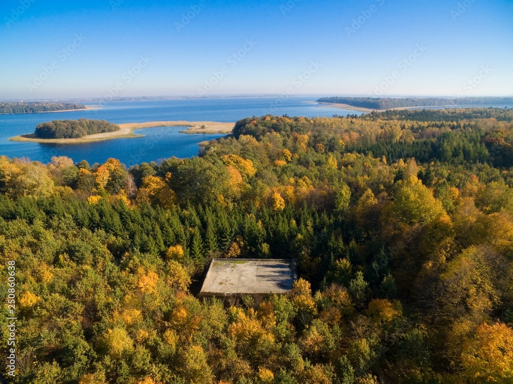 Aerial view of reinforced concrete bunkers belonged to Headquarters of ...