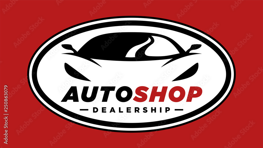 Auto shop sports car dealership logo with silhouette icon of a ...