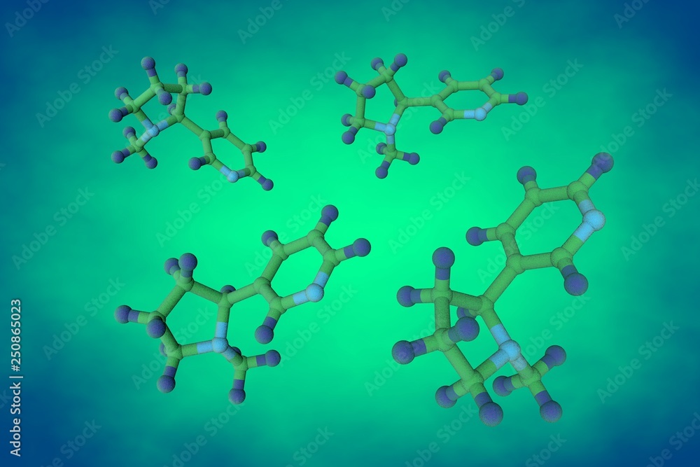 Molecular structure of nicotine. It is alkaloid present in the ...