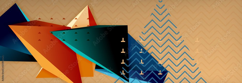3d triangular shapes geometric background. Origami style pattern with ...