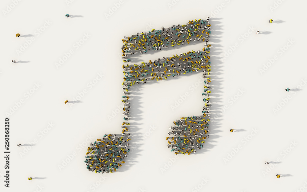 Large group of people forming musical note symbol in social media and ...