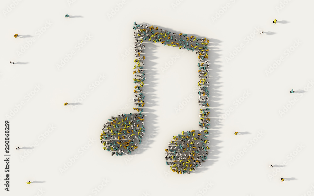 Large group of people forming musical note symbol in social media and ...