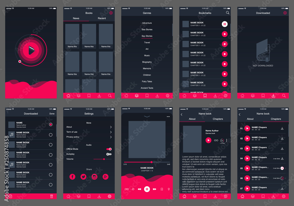 audio book ui design app Stock Vector | Adobe Stock