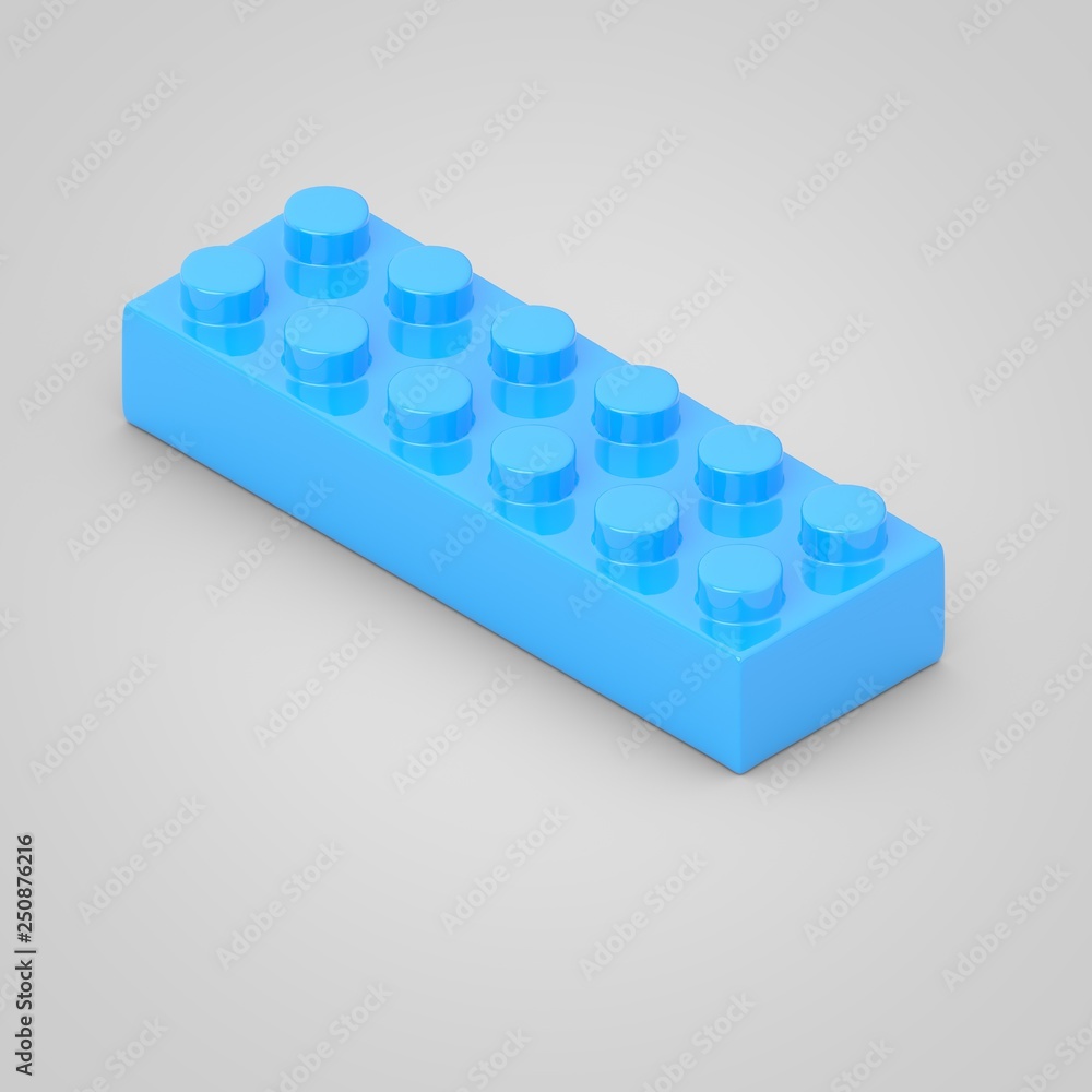 Light blue toy building block brick for children. 3d render isolated on ...