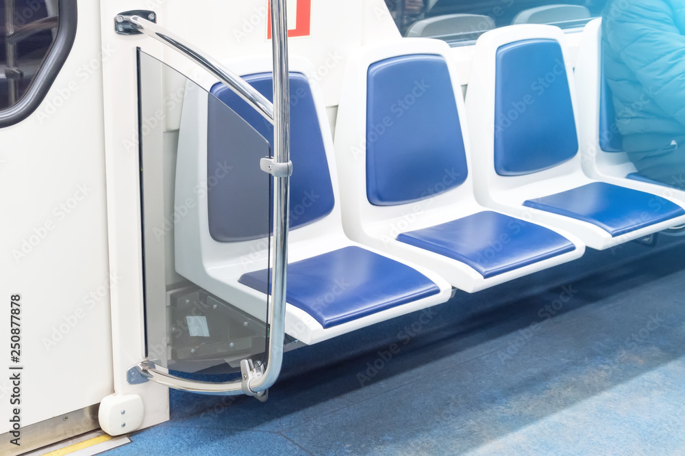 Free empty seats in public passenger transport, interior Stock Photo ...