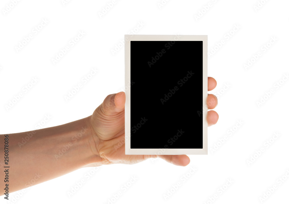 hand holding photo frame isolated on white with clipping path Stock ...