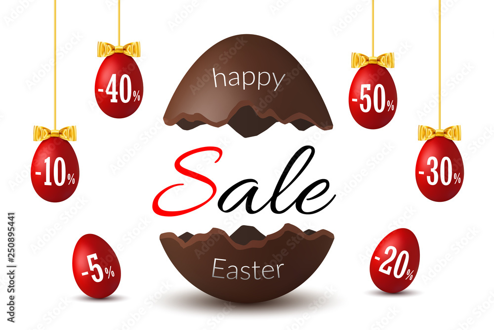 Easter egg text sale. Chocolate Happy Easter egg 3D template isolated ...