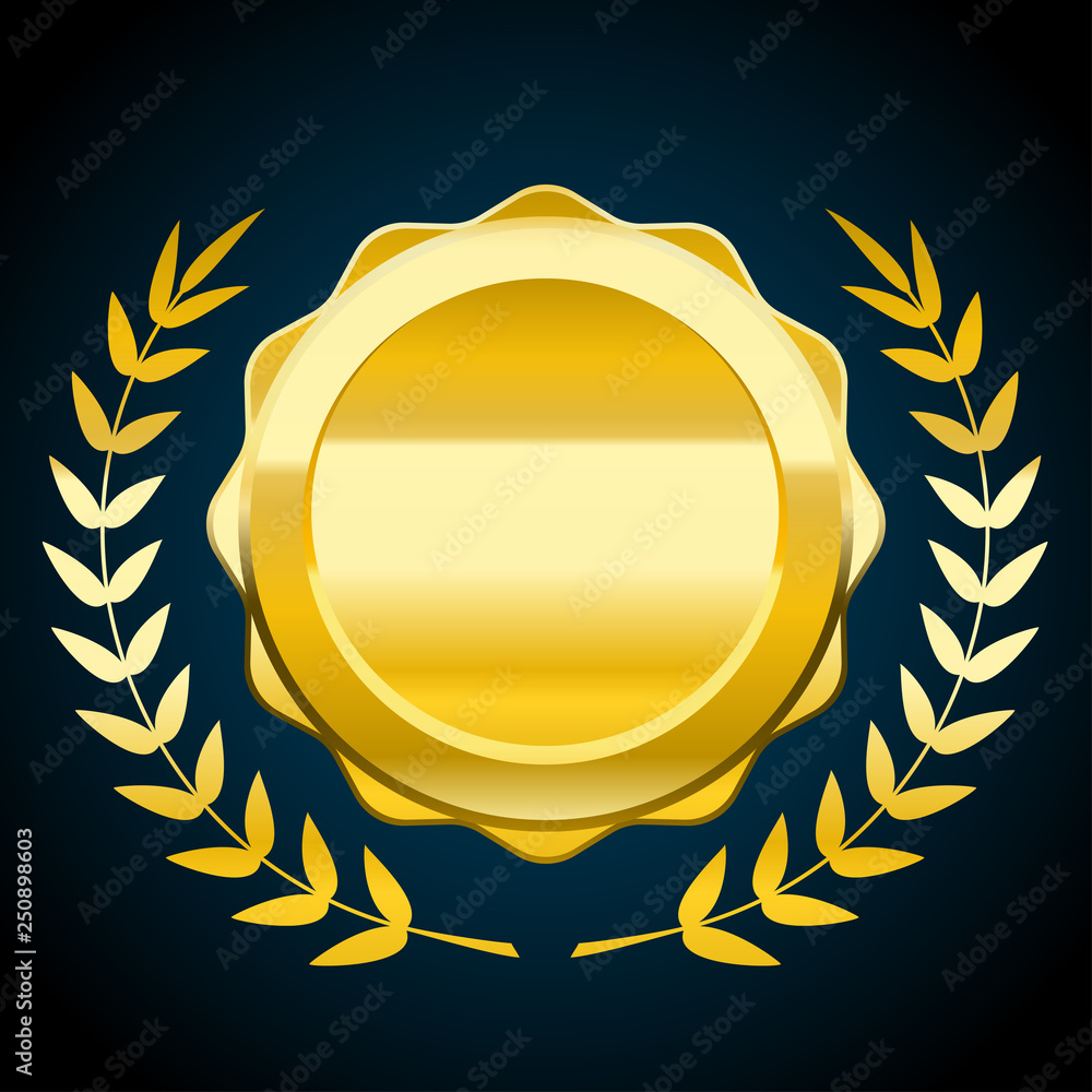 Blank gold token, vector illustration of award with laurel wreath Stock ...