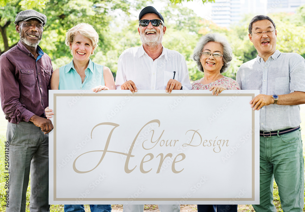 Group of People Holding Sign Mockup Stock Template | Adobe Stock