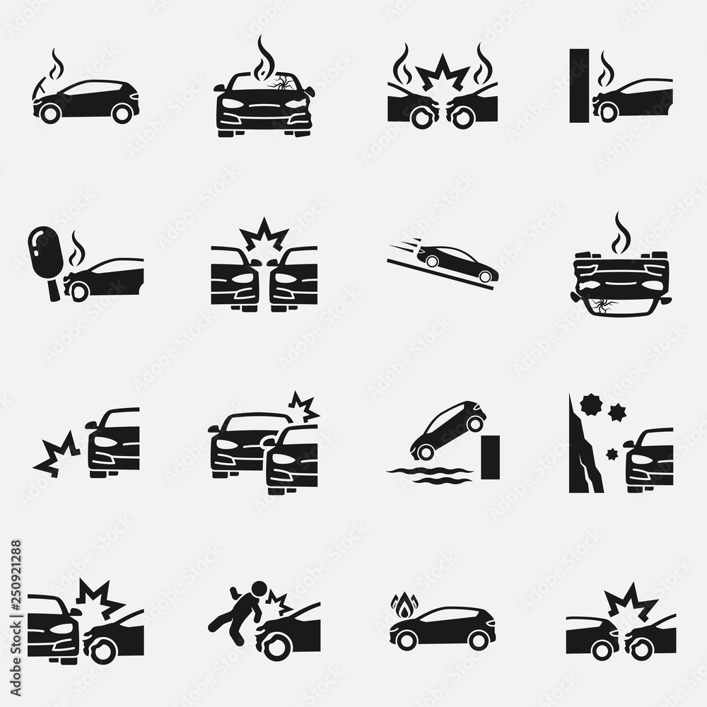 Set of car accident vector icon. Stock Vector | Adobe Stock