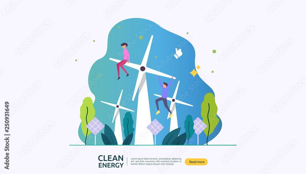 green clean energy sources. renewable electric sun solar panel and wind ...