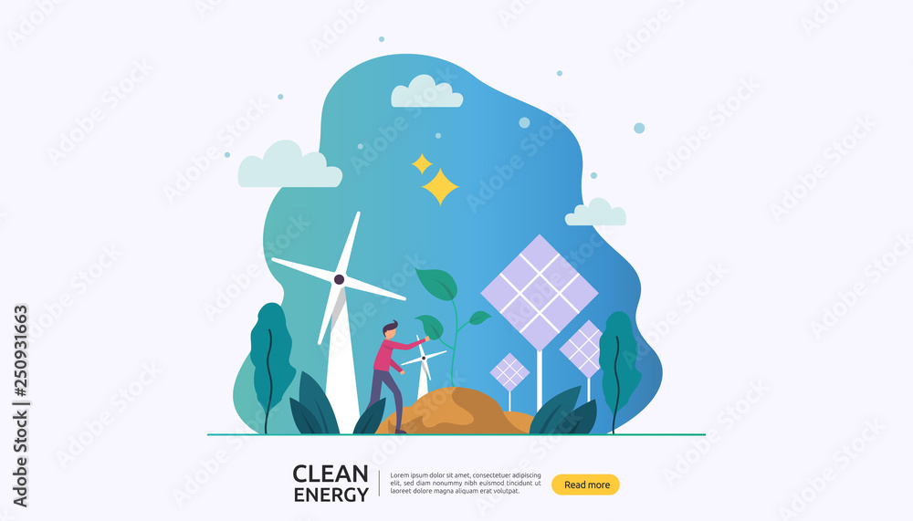 green clean energy sources. renewable electric sun solar panel and wind ...