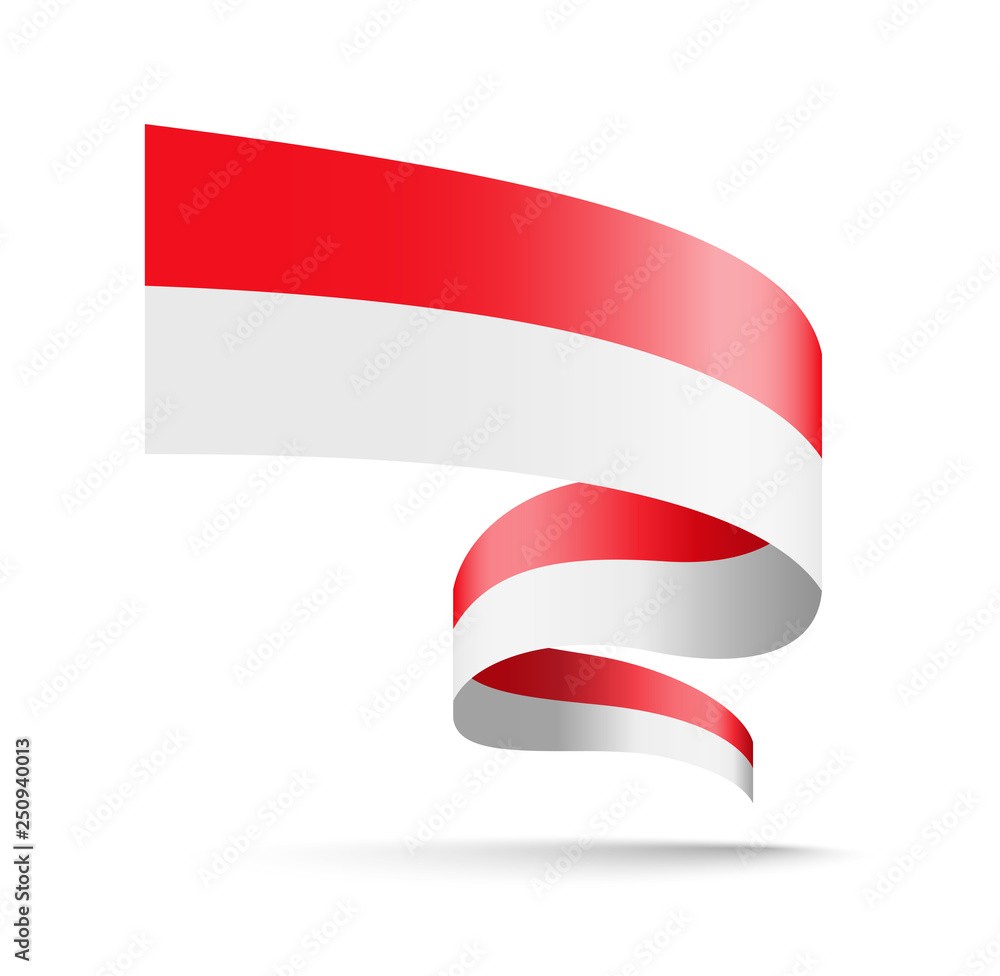 Indonesia flag in the form of wave ribbon vector illustration on white ...