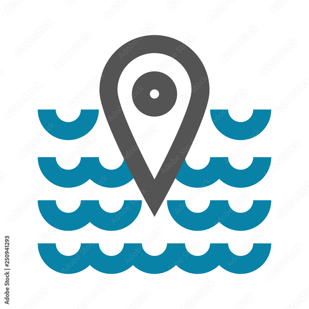 Vector illustration concept of Sea place geo mark icon. Black on white ...