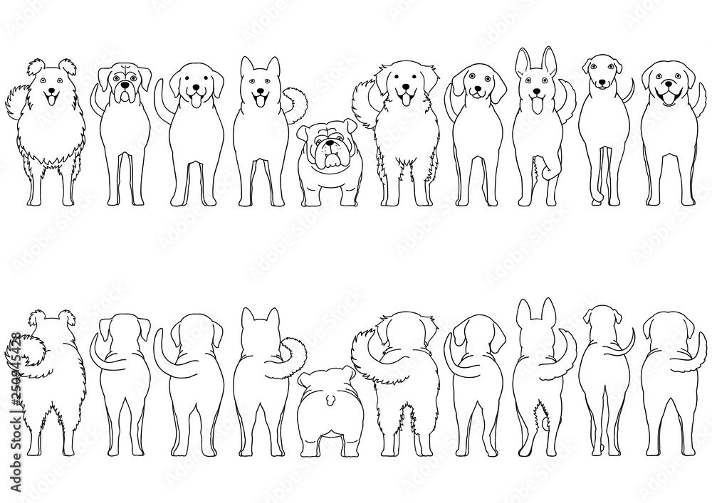 dogs breed line art border set Stock Vector | Adobe Stock
