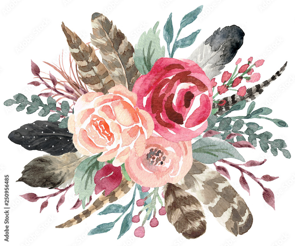 Rustic Watercolor Floral Wreath Bouquet Stock Photo | Adobe Stock
