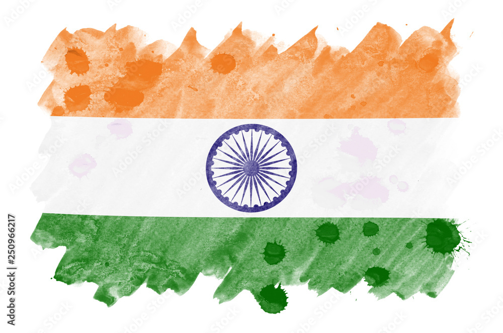 India flag is depicted in liquid watercolor style isolated on white ...