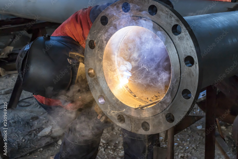 Flat welding flange to the pipe steel Stock Photo | Adobe Stock