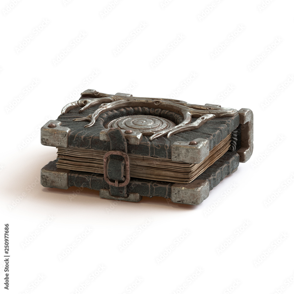 3d illustration of a dark leather grimoire. Vintage old magic book ...