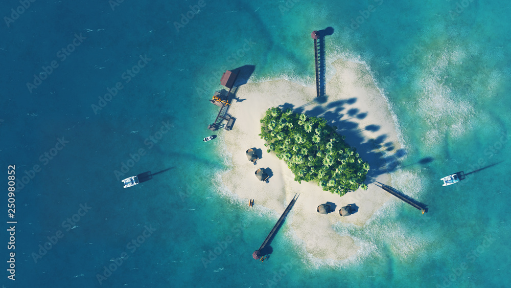 Summer tropical island. View from above on private paradise tropical ...