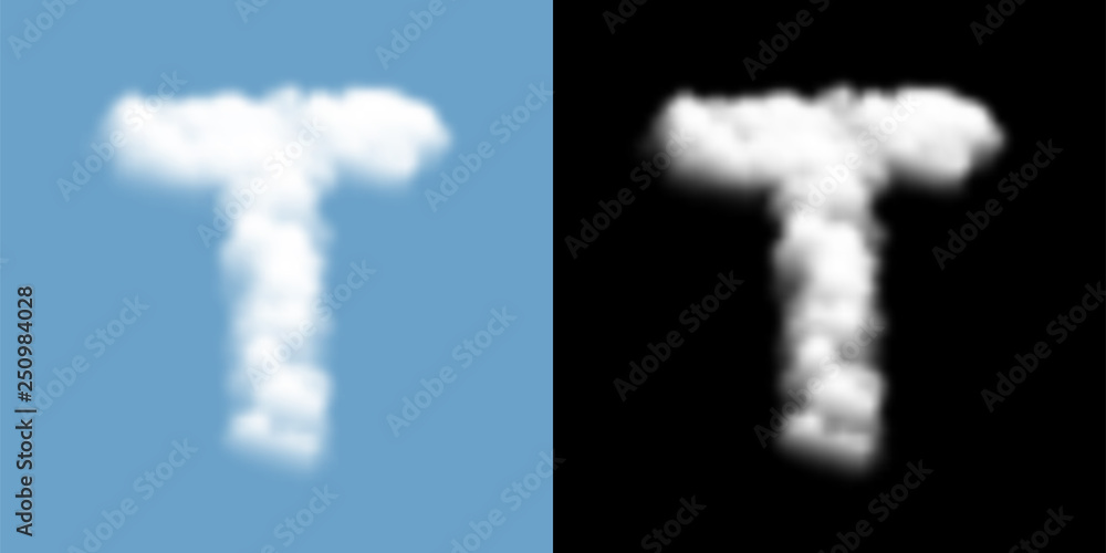 Alphabet uppercase set letter T, Cloud or smoke pattern, illustration ...