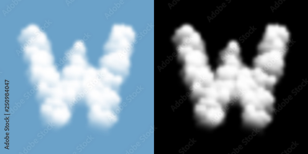 Alphabet uppercase set letter W, Cloud or smoke pattern, illustration ...