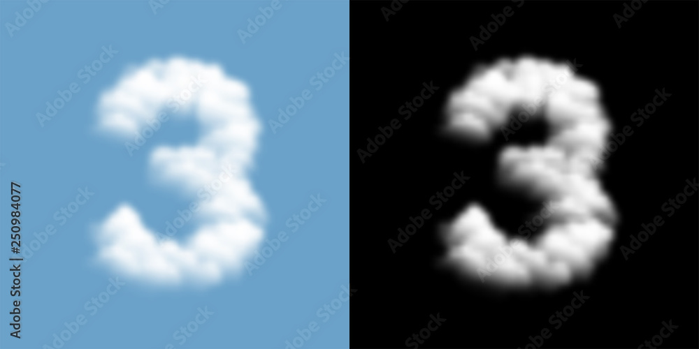 Alphabet set letter number three or 3 Cloud or smoke pattern ...