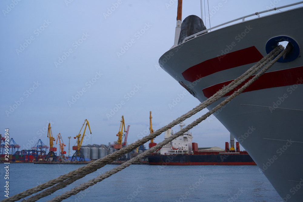 Boat ropes, ship. Mooring post on the waterfront , element for mooring ...
