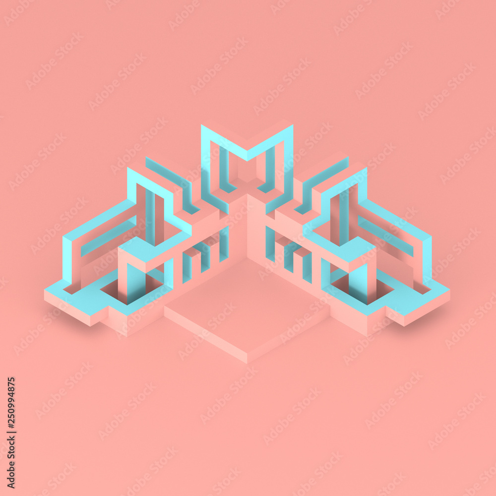 Abstract isometric arrangement of an expanding cube 3D illustration ...