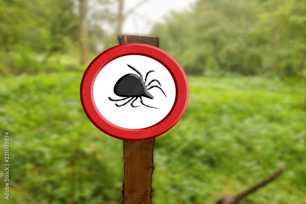 ภาพประกอบสต็อก Tick warning red warning sign with tick symbol. ภาพ ...