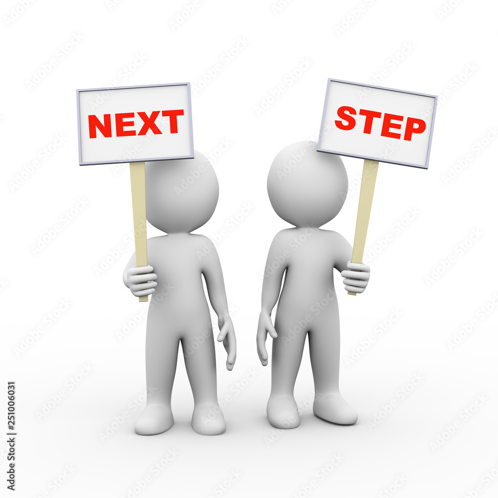 3d people holding sign board banner next step Stock Illustration ...