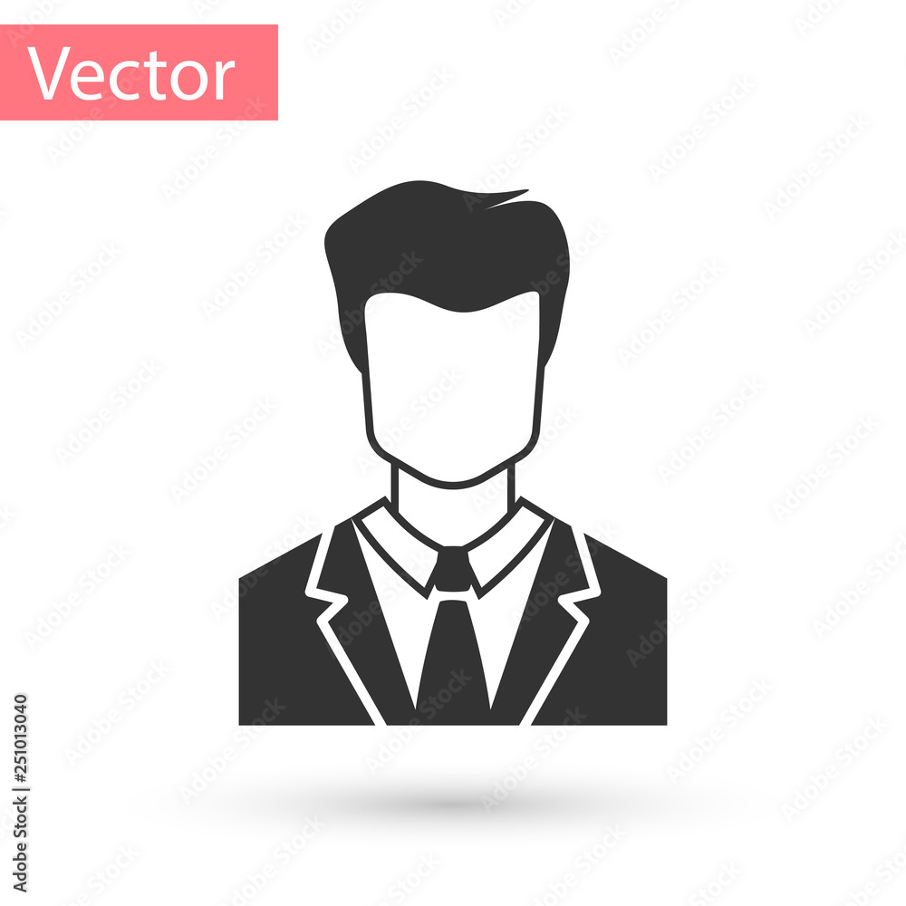 Grey User of man in business suit icon isolated on white background ...