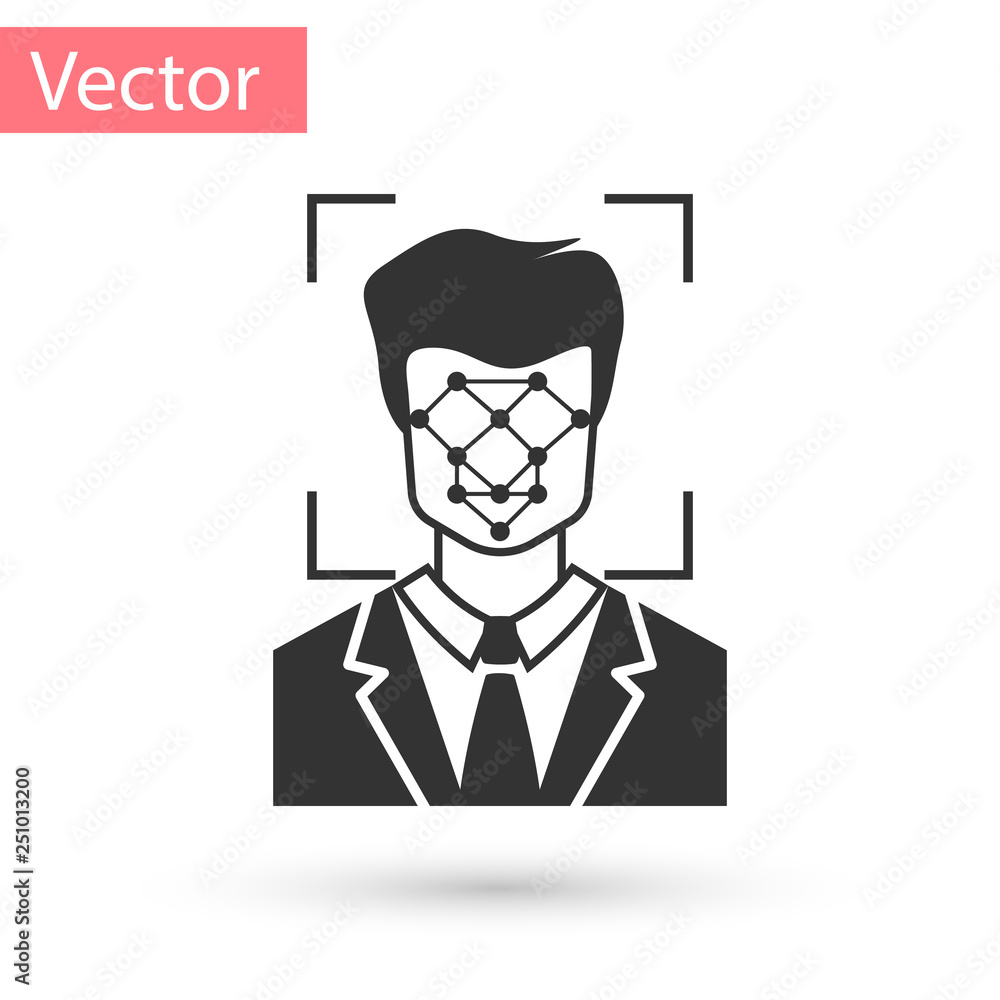 Grey Face recognition icon isolated on white background. Face ...